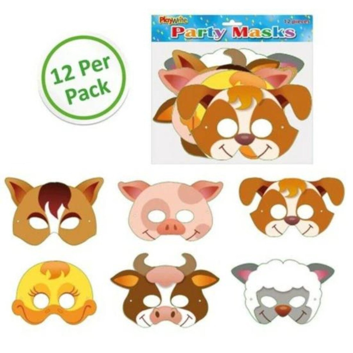 Farm Animal Masks 12 Pack - Kids Party Craft – KPC