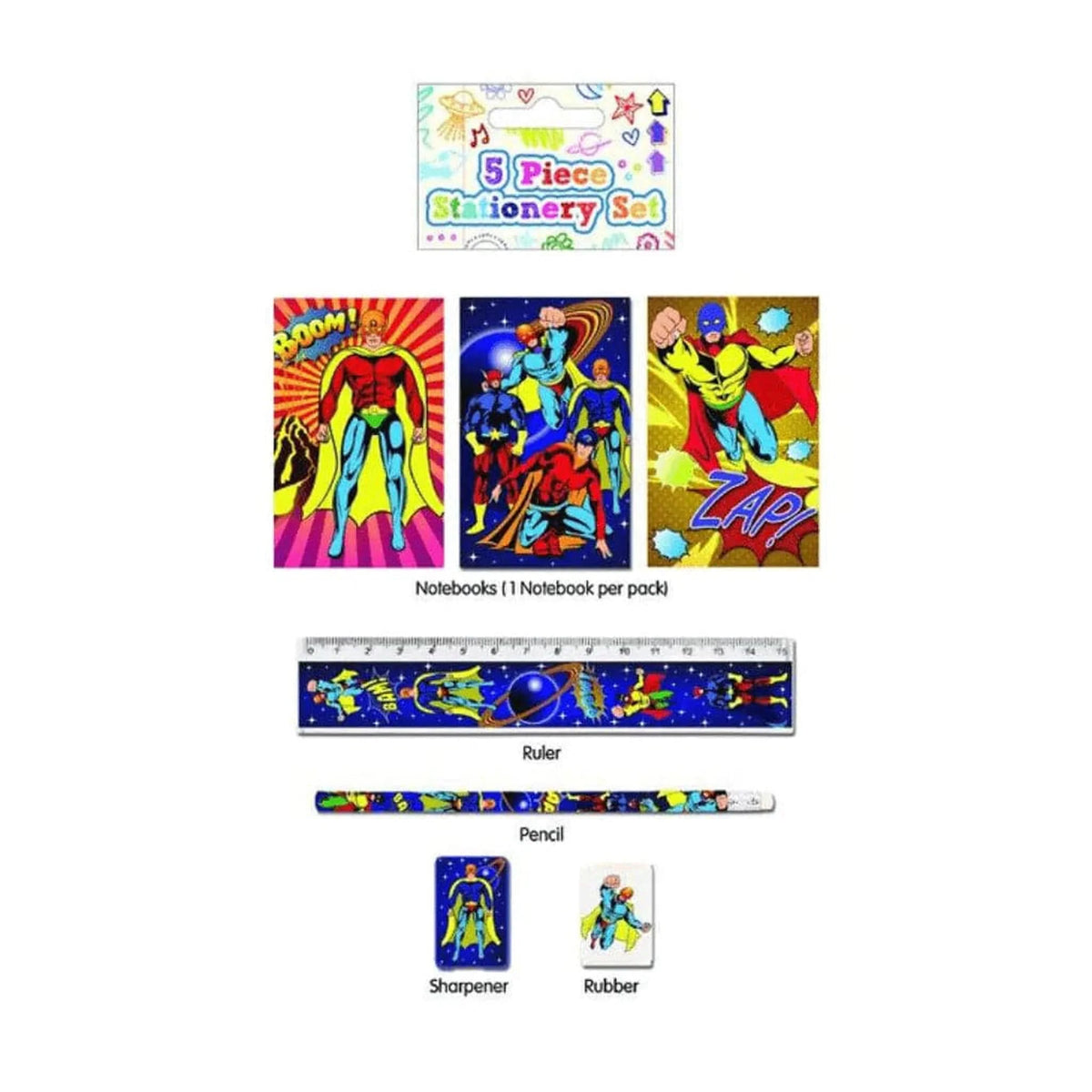 5pc Superhero Stationery Set - Kids Party Craft – KPC