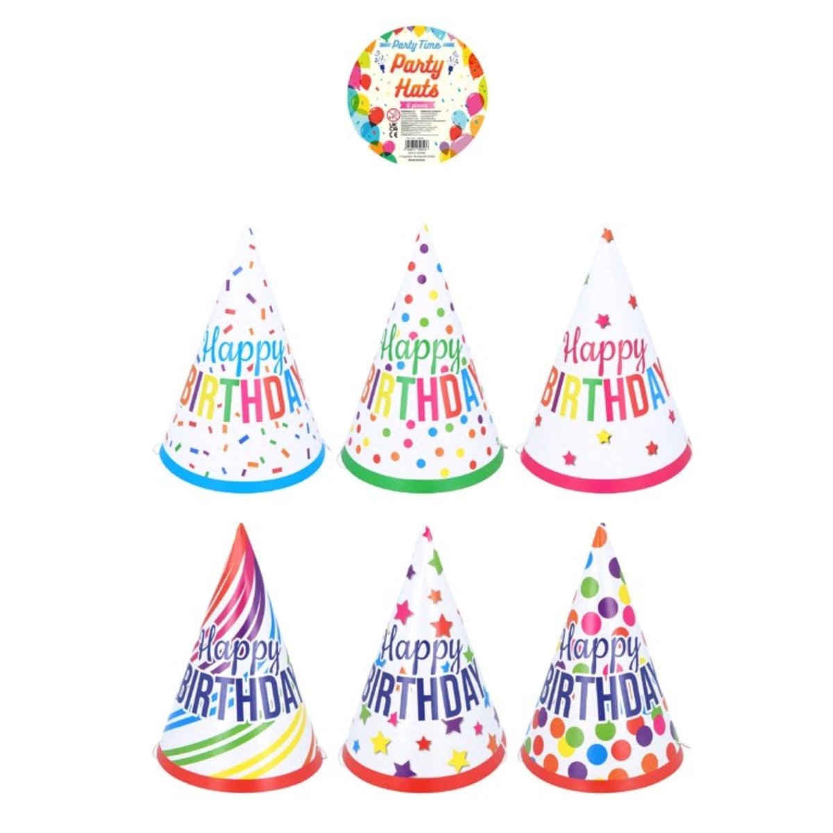 Happy Birthday Party Cone Hat 6pcs (16.5cm) - Kids Party Craft – KPC