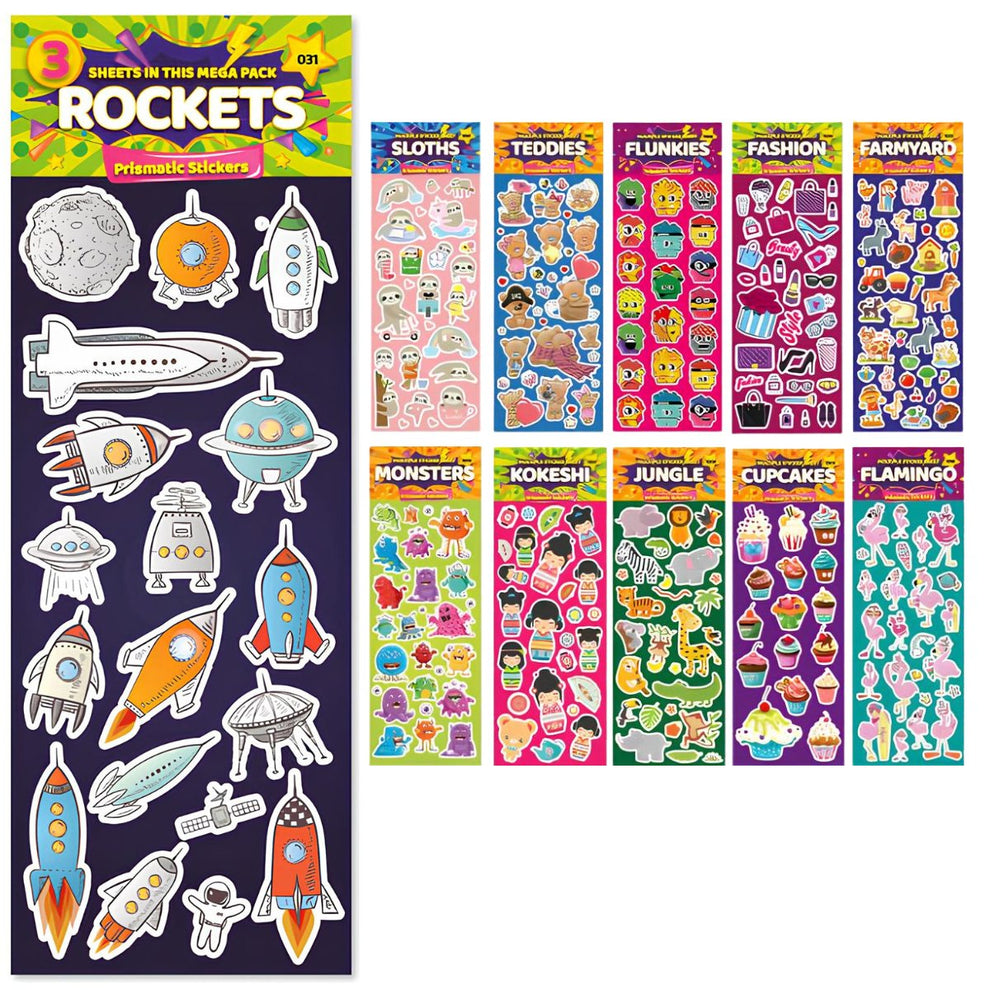 Sticker Sheets Prismatic 3 Pack - Kids Party Craft | Rockets-031 | Kids ...